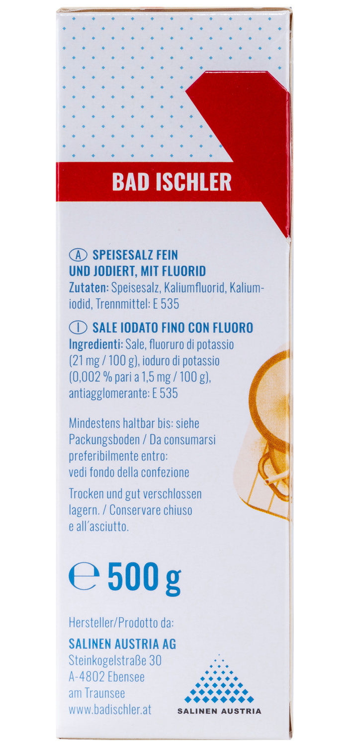 BAD ISCHLER crystal salt fine & iodised with fluoride - Salzwelten Shop
