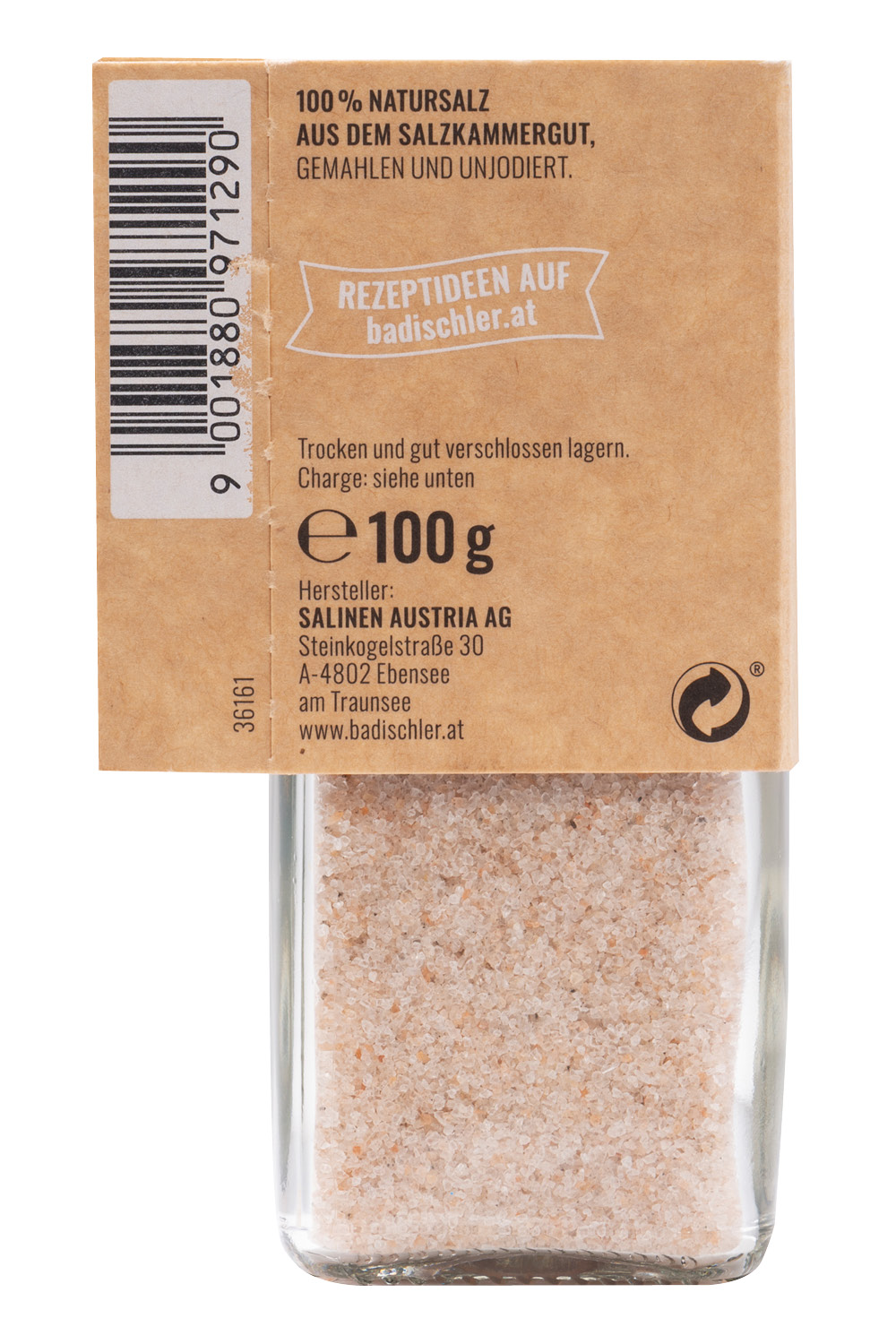 BAD ISCHLER natural rock salt fine-grained 100g shaker - Salzwelten Shop